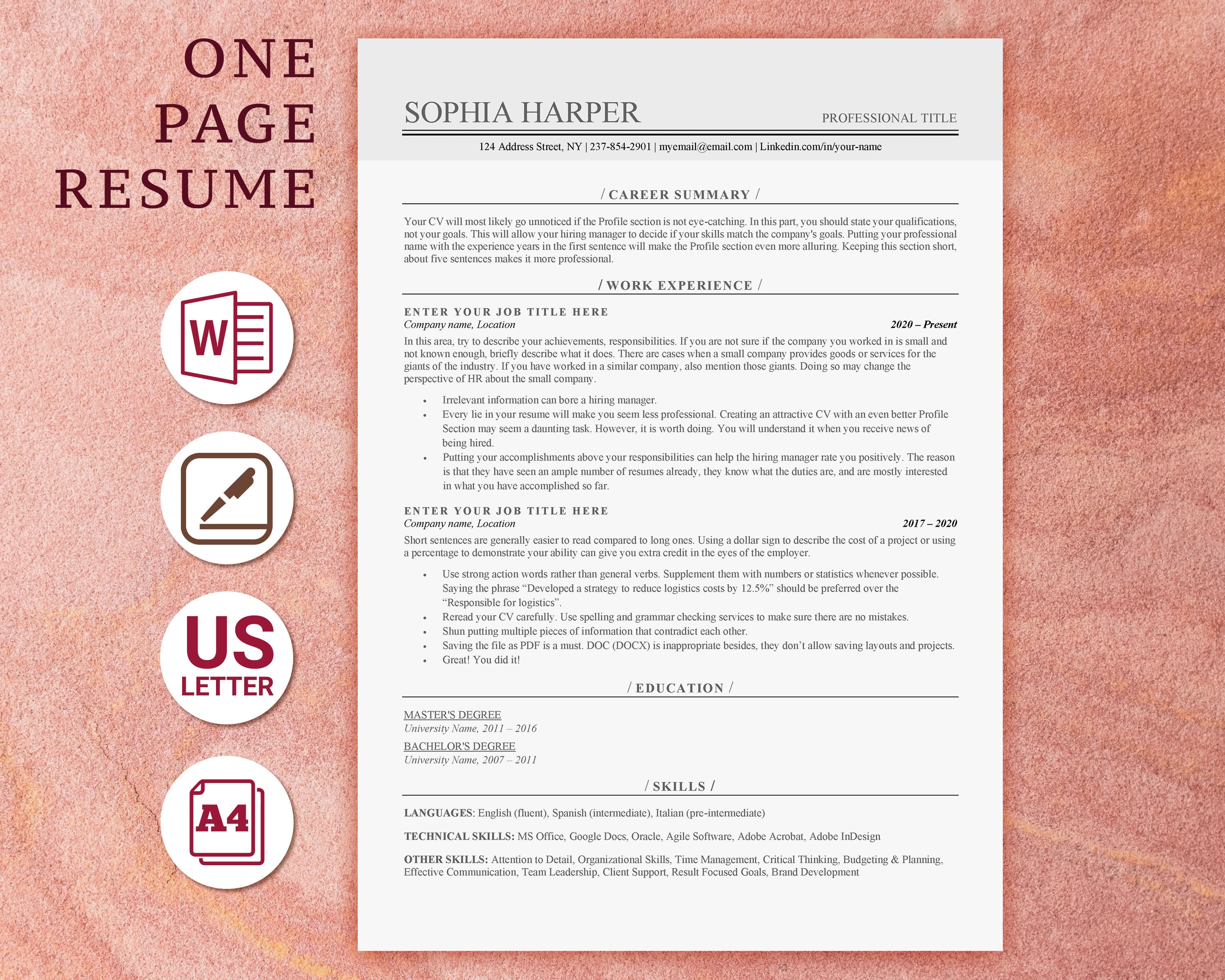 ATS Friendly Resume Template / Google Docs, Word & Apple Pages Formar ...