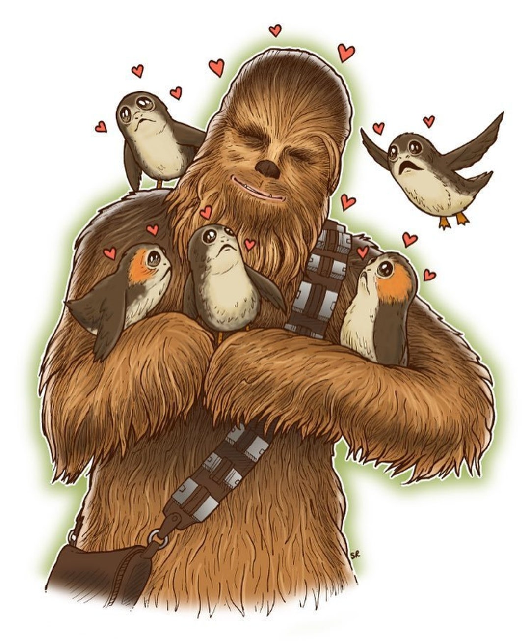 Chewbacca and the Porgs Art Print - Etsy