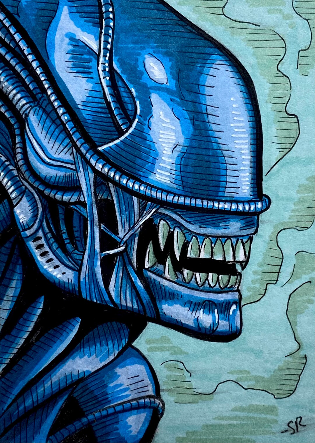 Alien Xenomorph Sketch Art Card From Aliens Original Hand Drawn One of ...