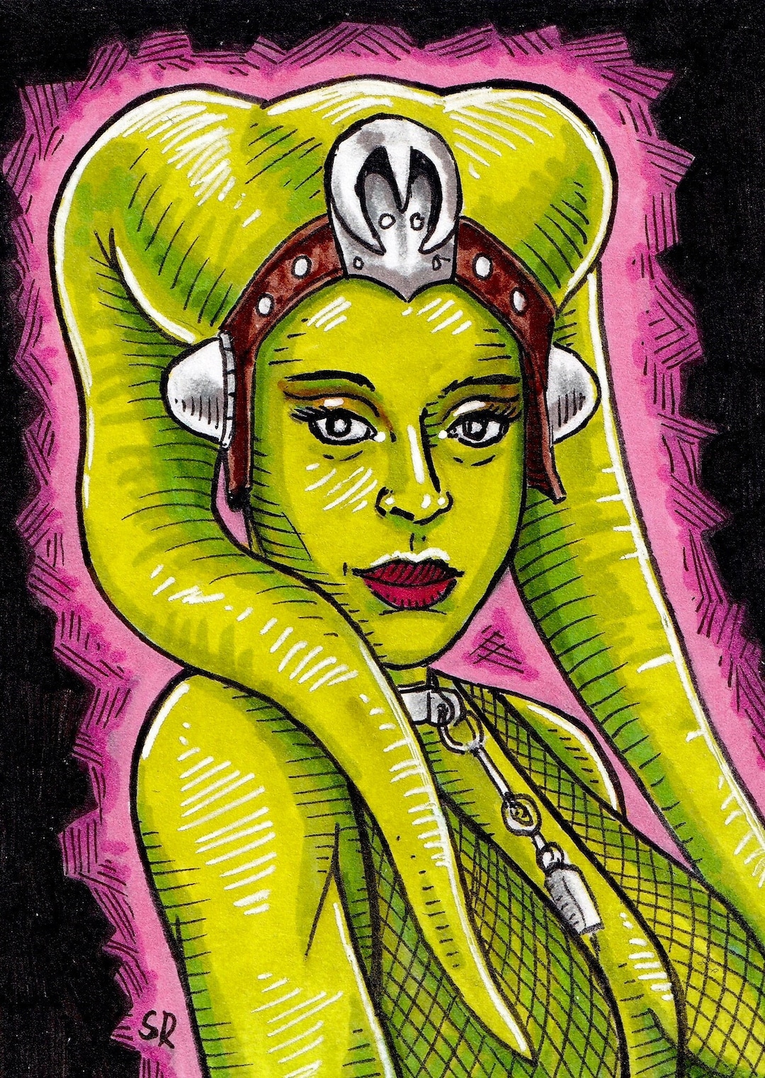 Oola a Female Green-skinned Twilek Dancer at Jabbas Palace. Hand Drawn One of a Kind Original ...