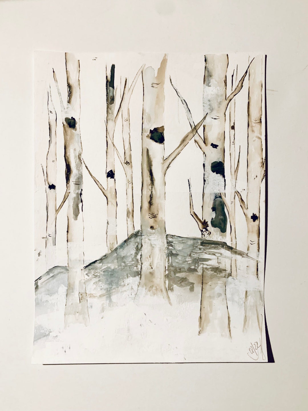 Original Watercolor Birch Forest in Snow, Watercolor Painting ...