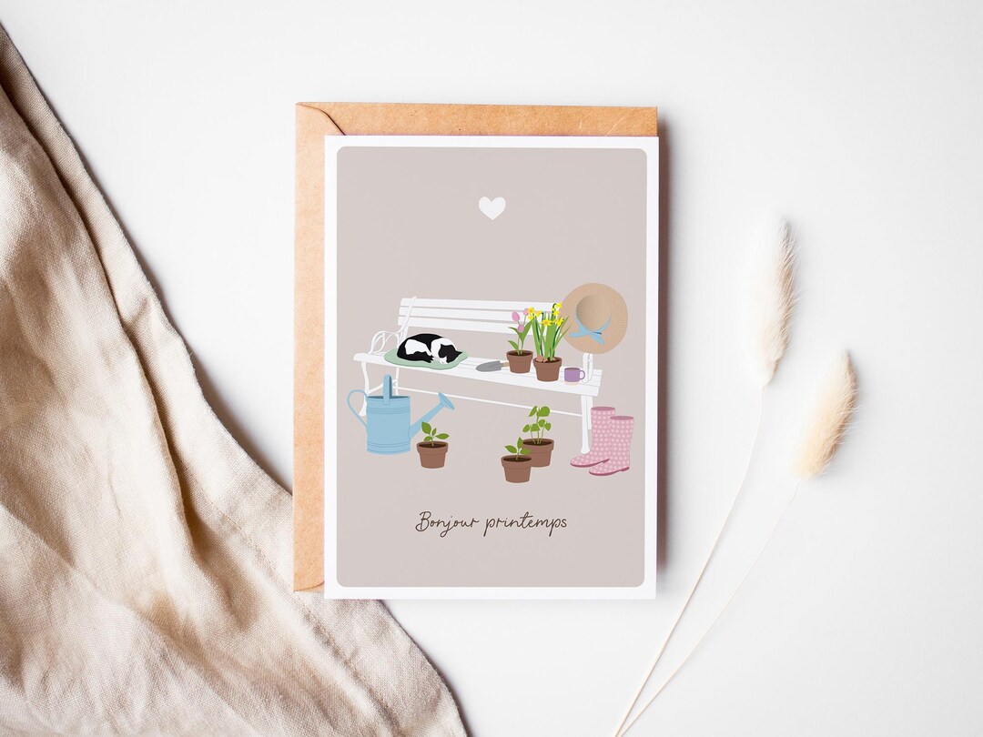 Garden Bench Card, Hello Spring Card, Welcome Spring, Seasonal Card ...