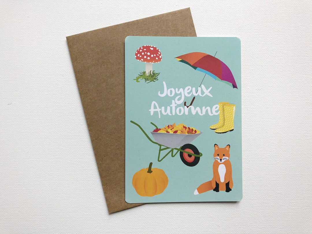 Carte automne, Joyeux automne, illustration bottes de pluie et ...