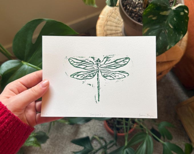 Dragonfly Linocut Block Print - Etsy