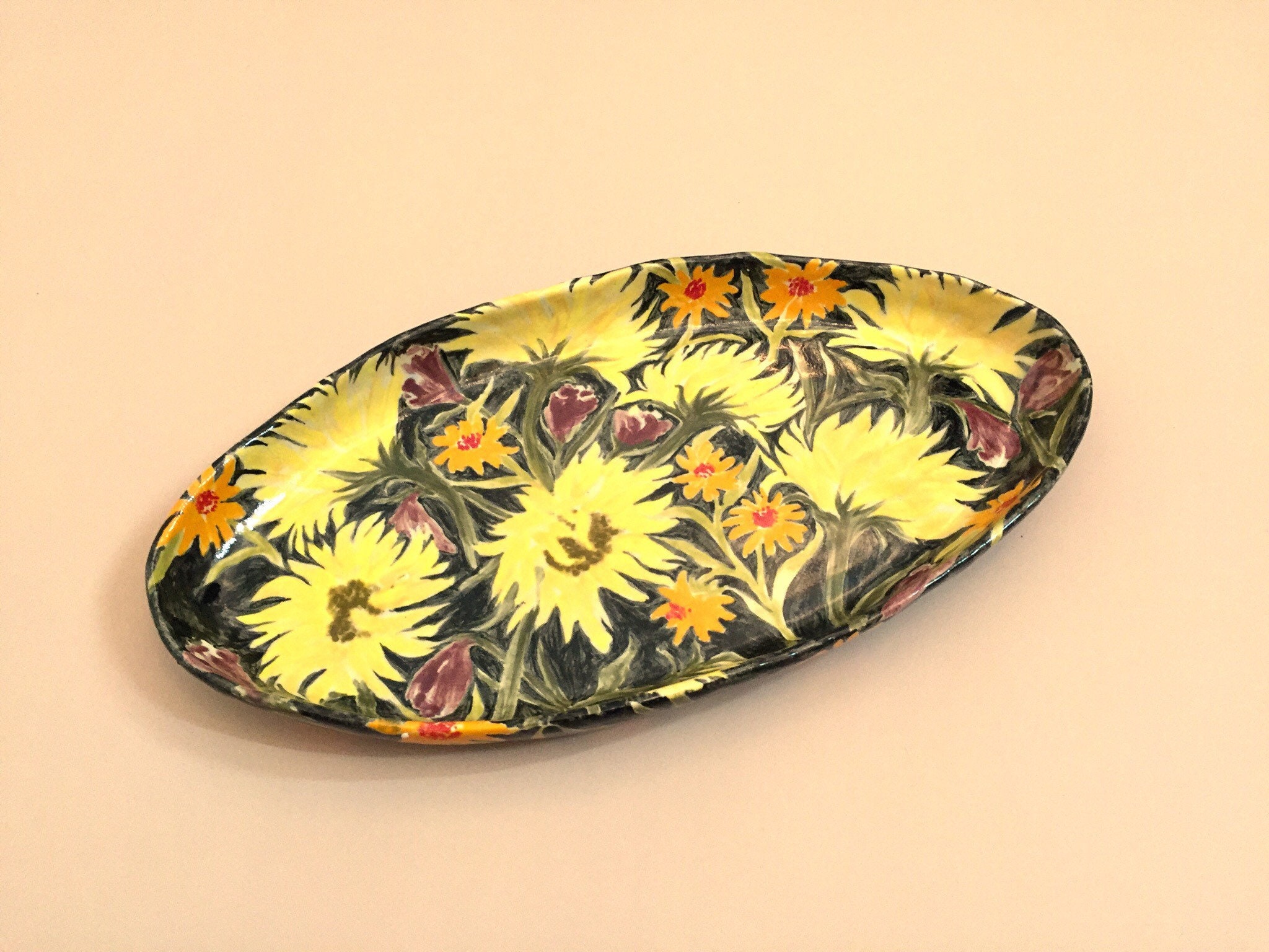 Sunflower Serving Tray-ceramics Platter-serving Tray-oval - Etsy