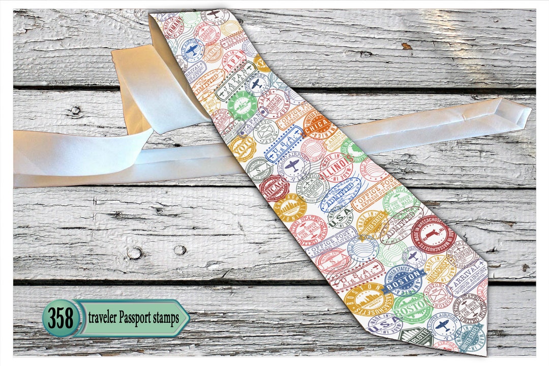 Passport Stamps Necktie: Traveler Microfiber Tie - Etsy