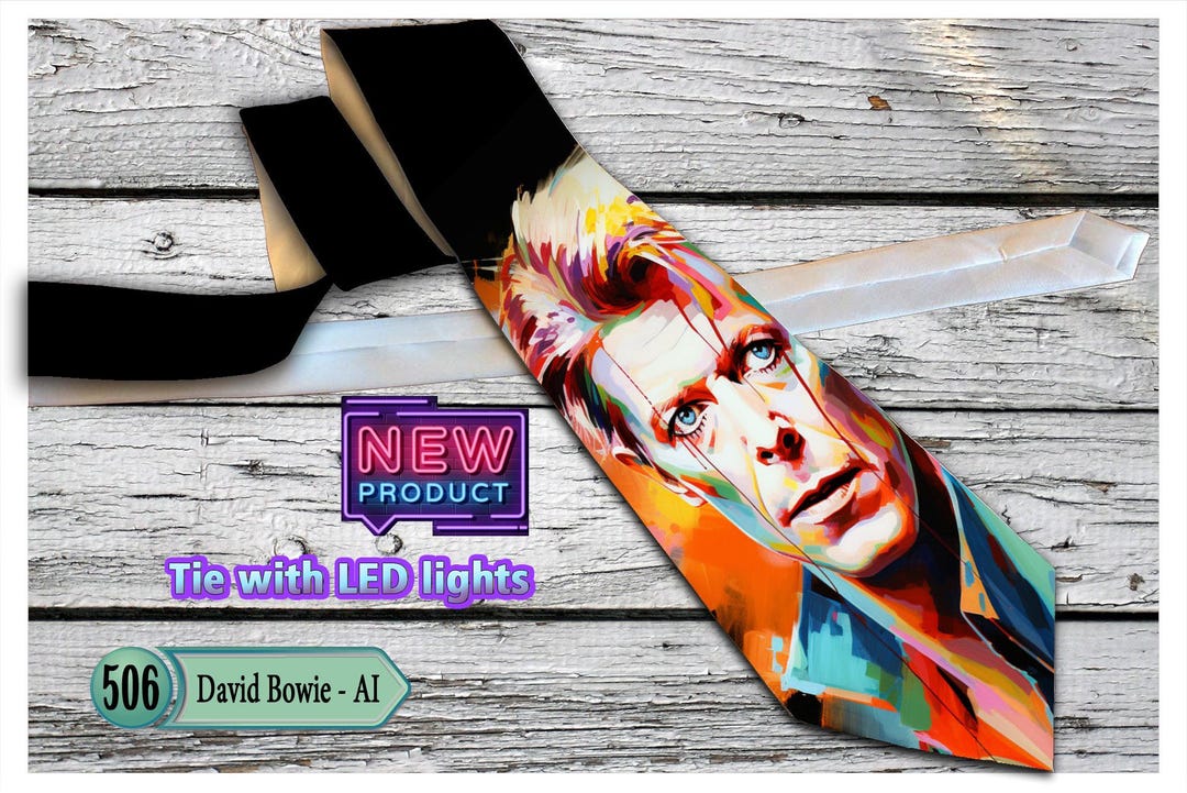 David Bowie Necktie: AI Psychedelic Art, LED Light Option - Etsy