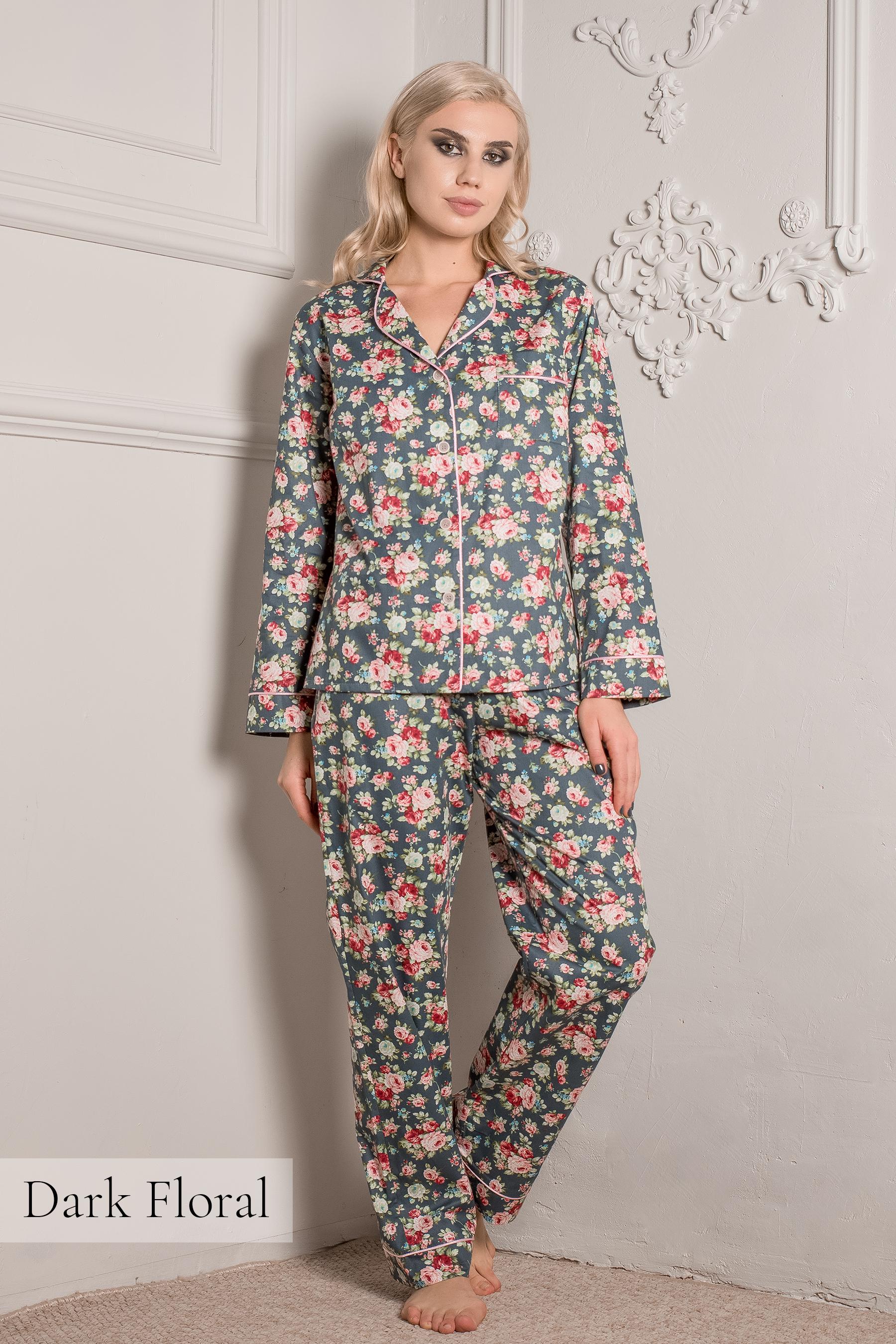 Kimono Pyjama Set • Long Pink Floral Cotton Ladies Nightwear • Unique ...