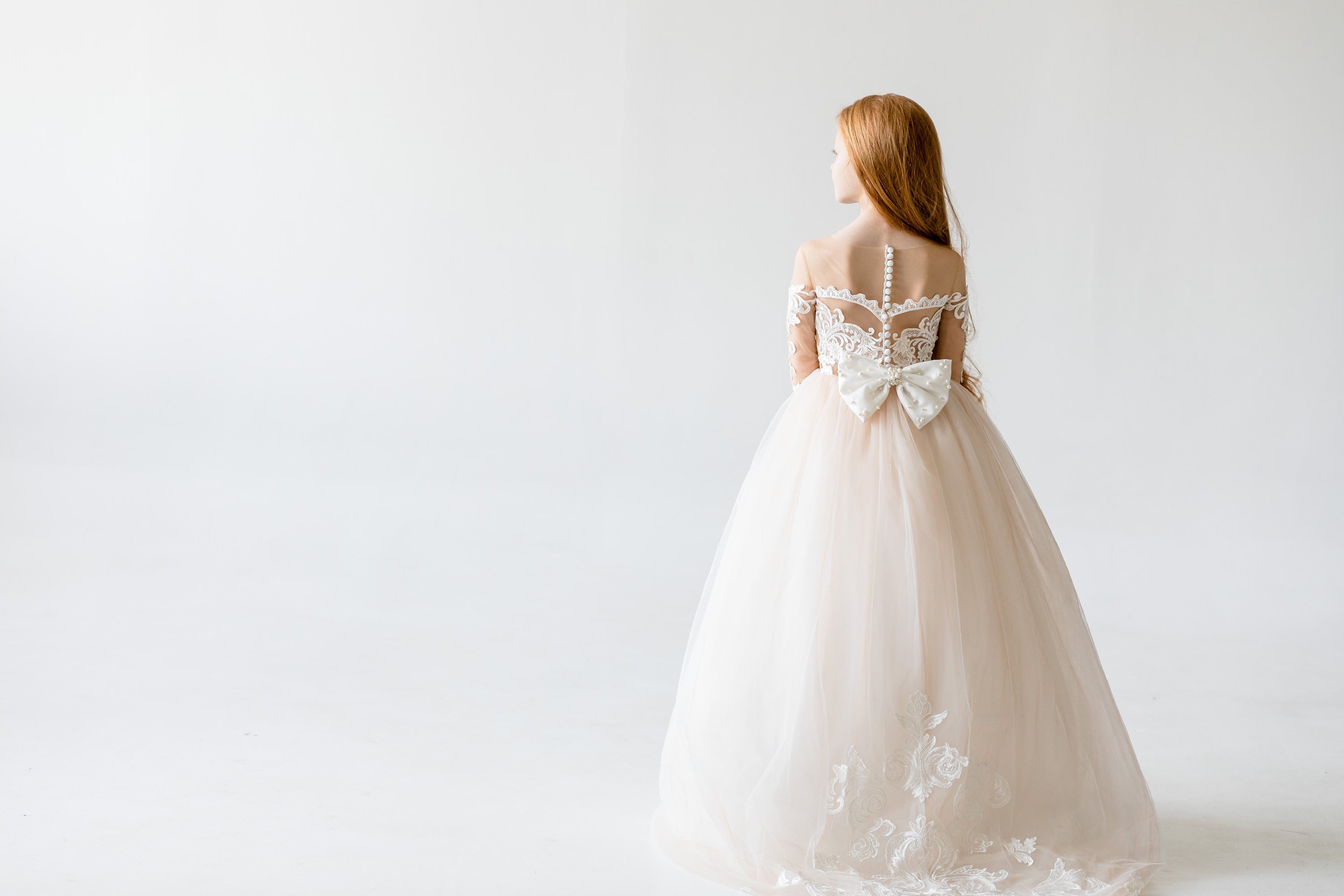 Light Ivory and Beige Flower Girl Dress With Gold Embroidery Floor ...