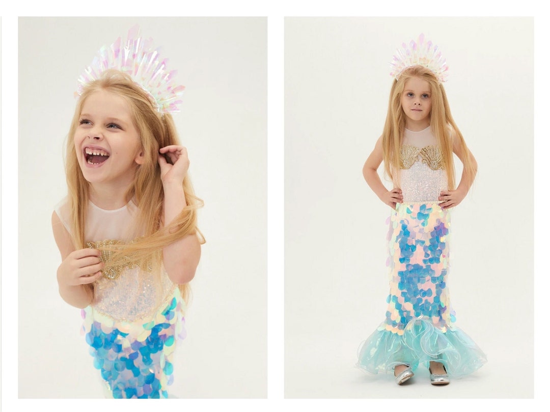 Little Mermaid Tail Costume for Girls With Pink Sequin Top - Fantasy ...