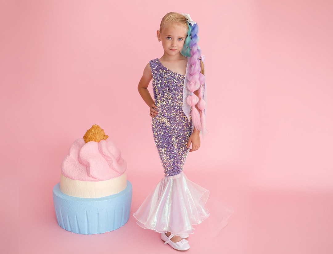 Enchanting Mermaid Tail Costume for Girls - Purple Mermaid Bodysuit ...