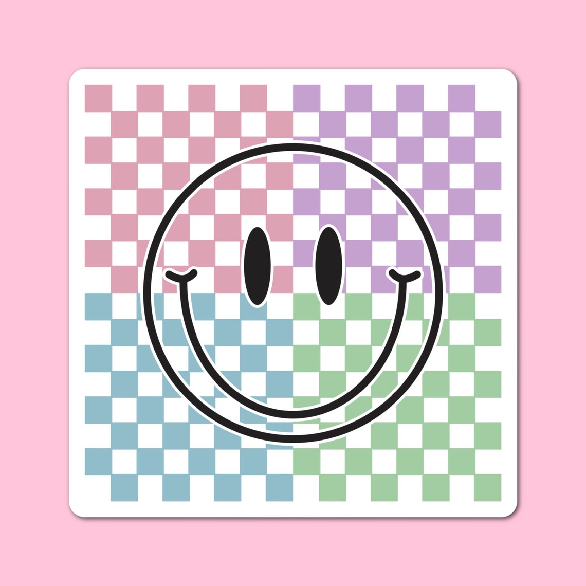 Checkered Smiley Sticker - Etsy