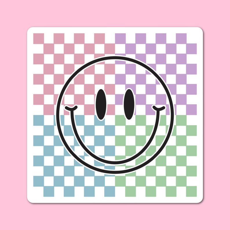 Checkered Smiley Sticker - Etsy