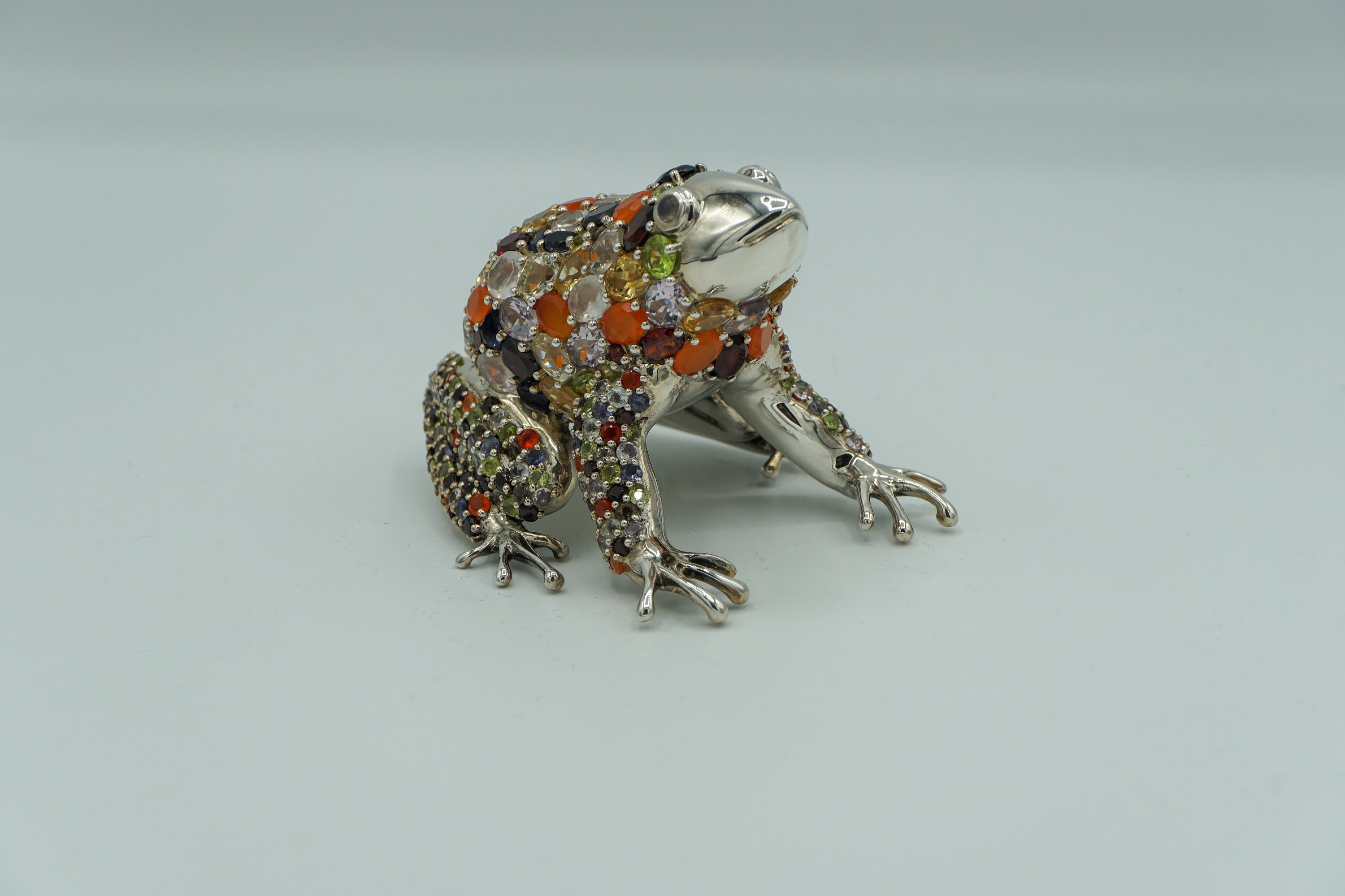 Decorative Frog Figurine With Colorful Stones - Unique Silver Sculpture ...