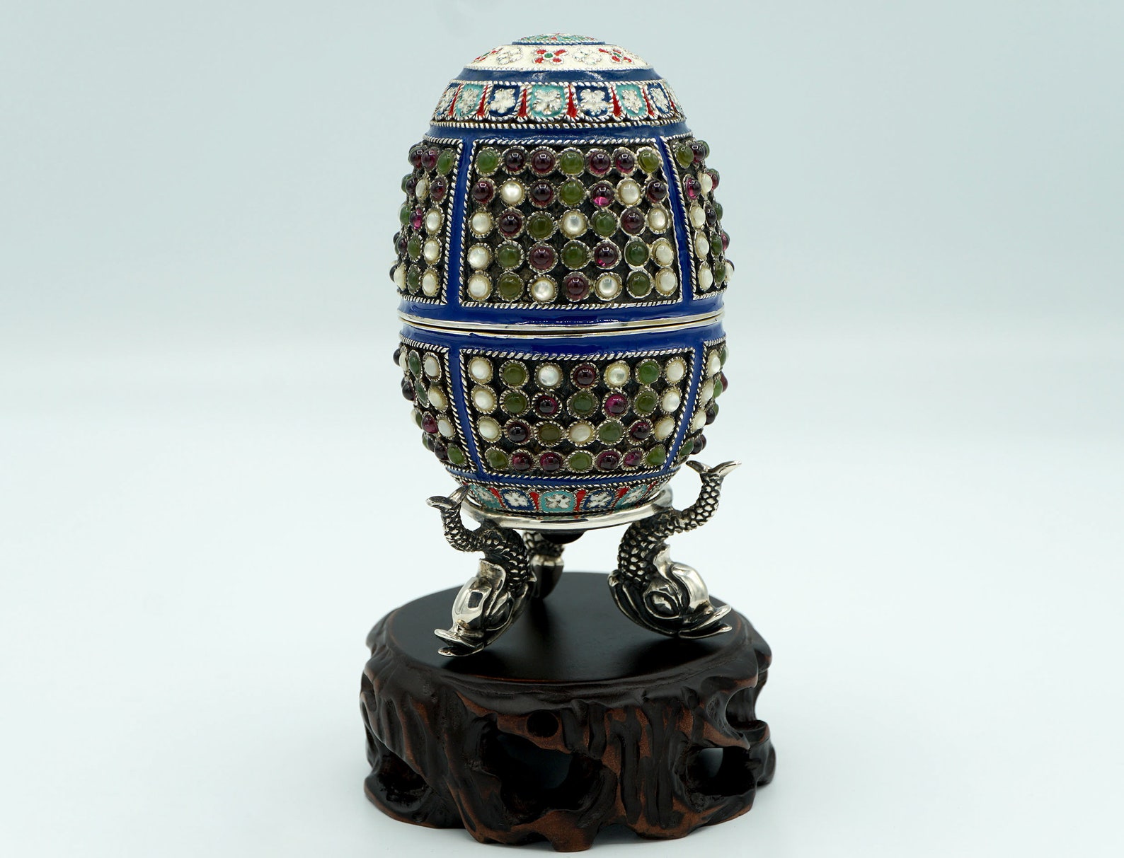 Colorful Peridot Egg Figurine With Fish Stand - Antique Style ...