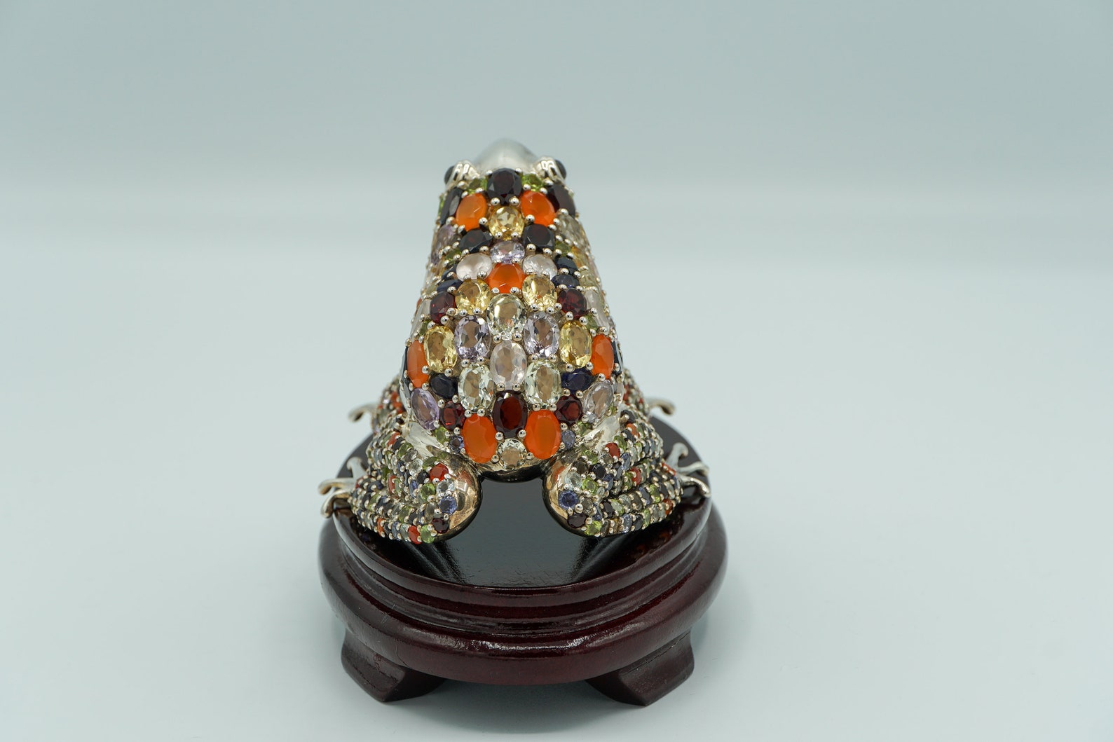 Decorative Frog Figurine With Colorful Stones - Unique Silver Sculpture ...