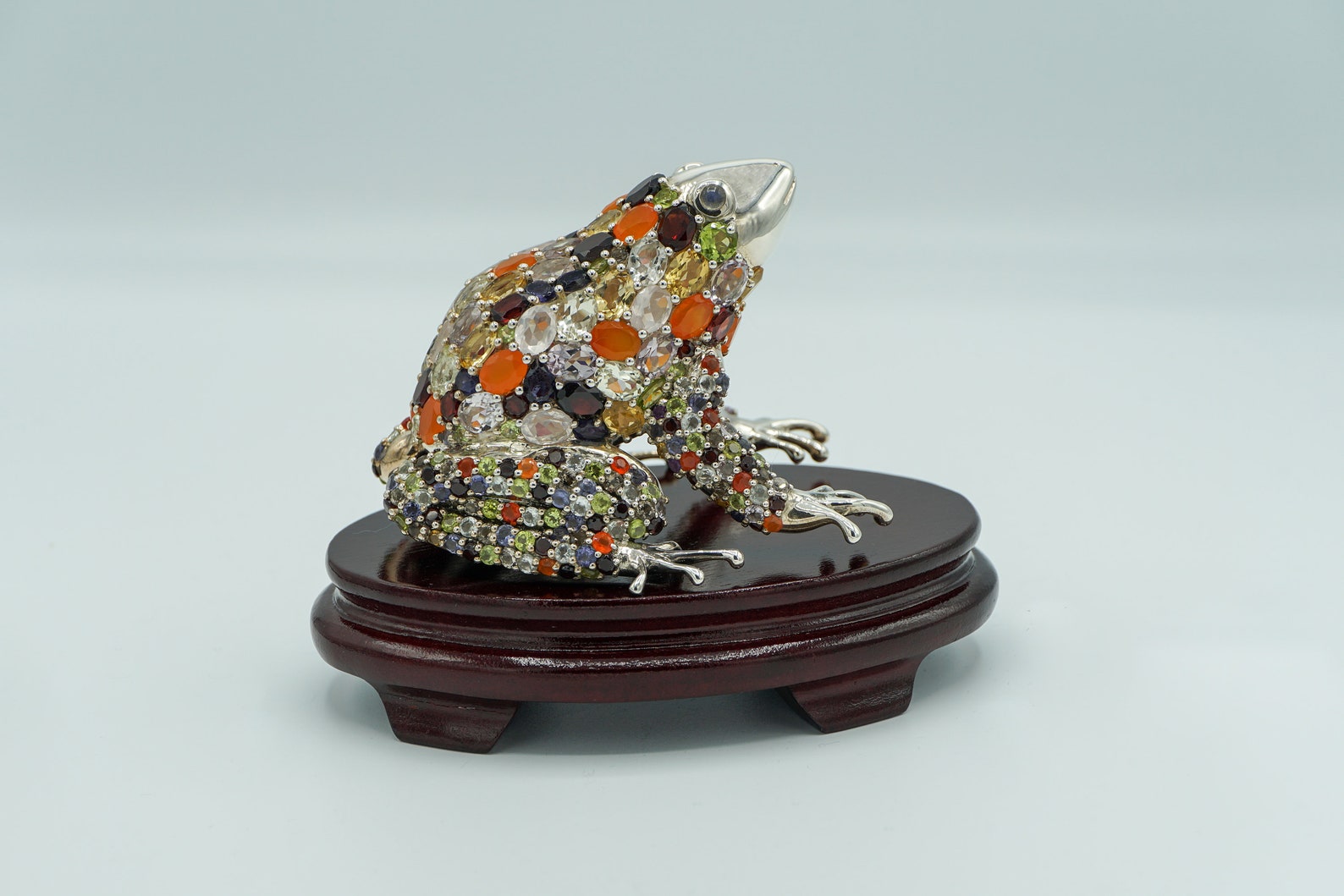 Decorative Frog Figurine With Colorful Stones - Unique Silver Sculpture ...