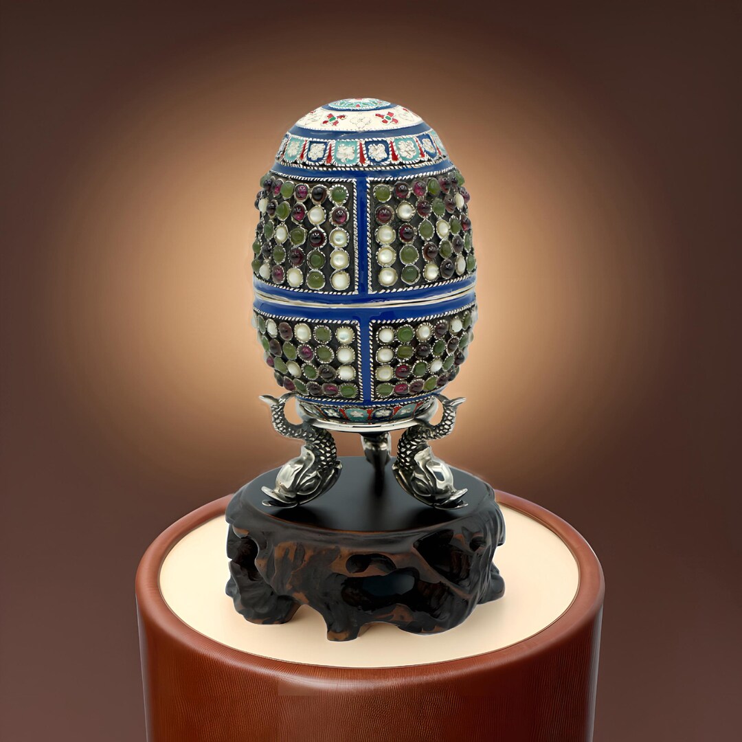 Colorful Peridot Egg Figurine With Fish Stand - Antique Style ...