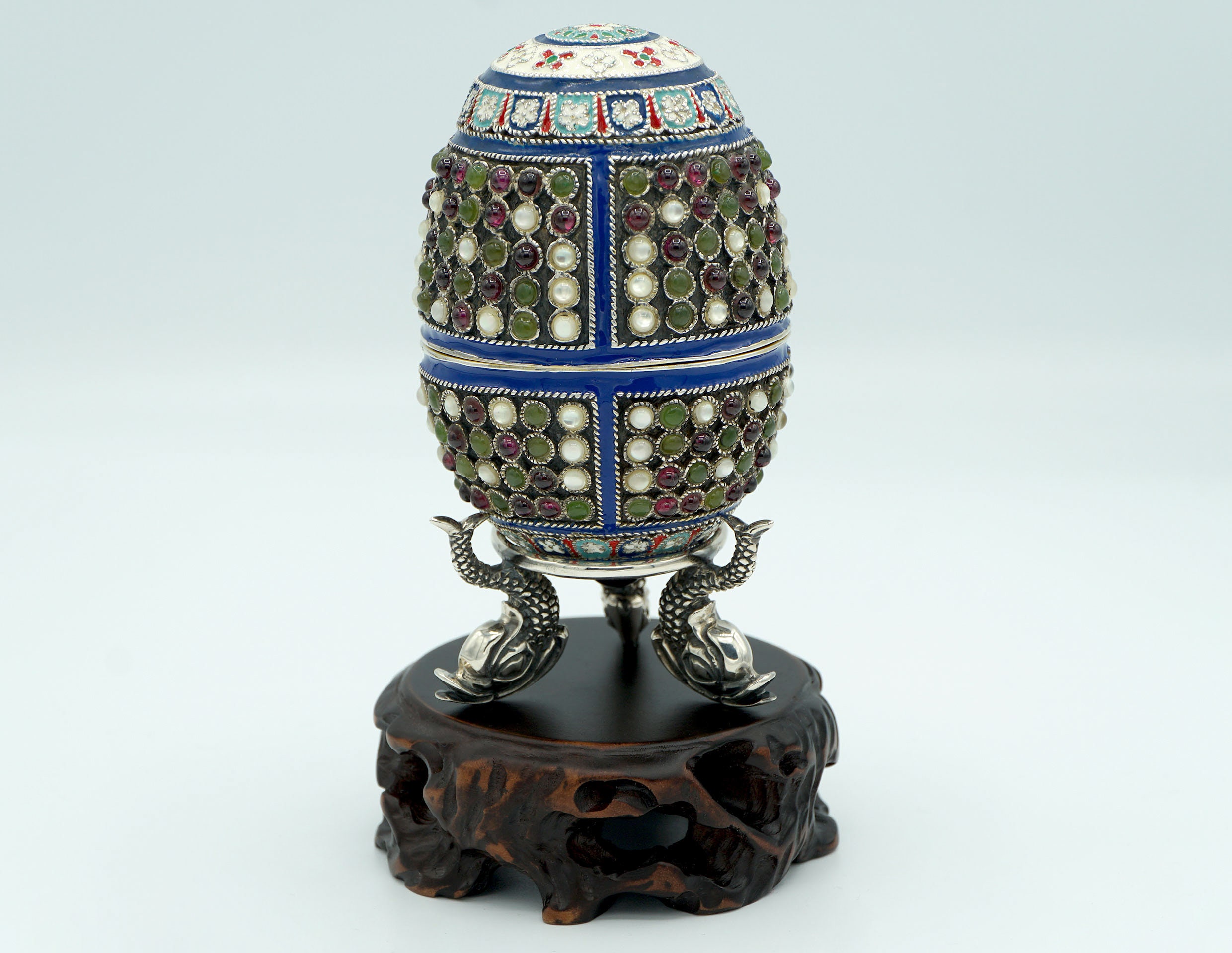 Colorful Peridot Egg Figurine With Fish Stand - Antique Style ...