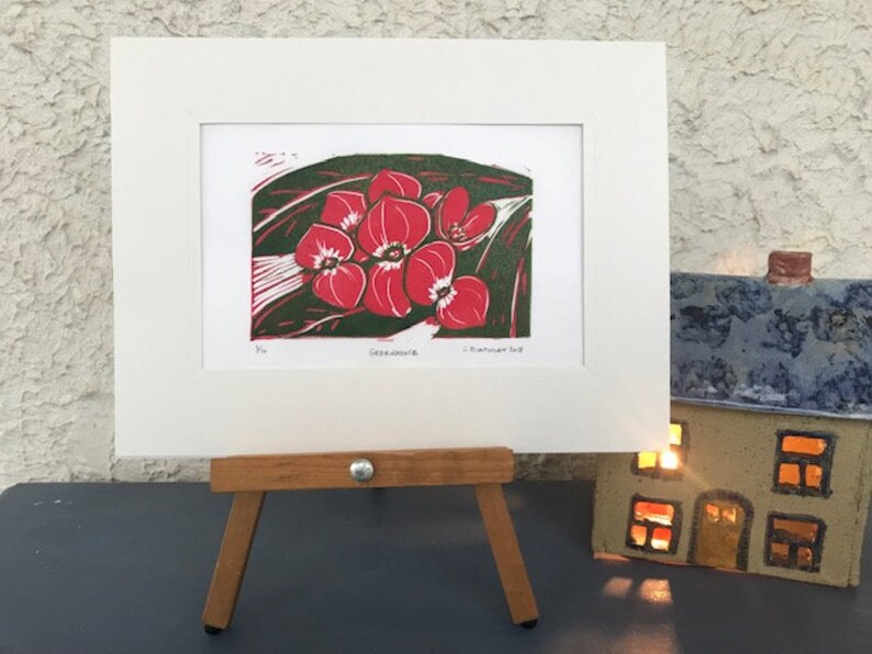 Red Flower Artwork an Original Reduction Print Greenhouse - Etsy