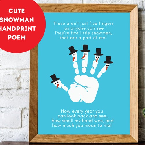 Snowman Handprint Poem Winter Craft for Kids Baby Kid | Etsy
