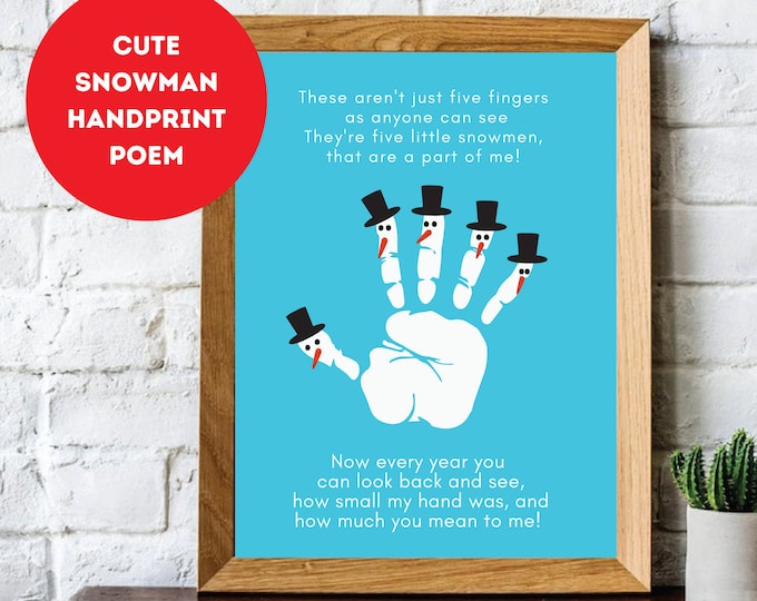 Snowman Handprint Poem, Winter Craft for Kids, Baby Kid Handprint Art ...