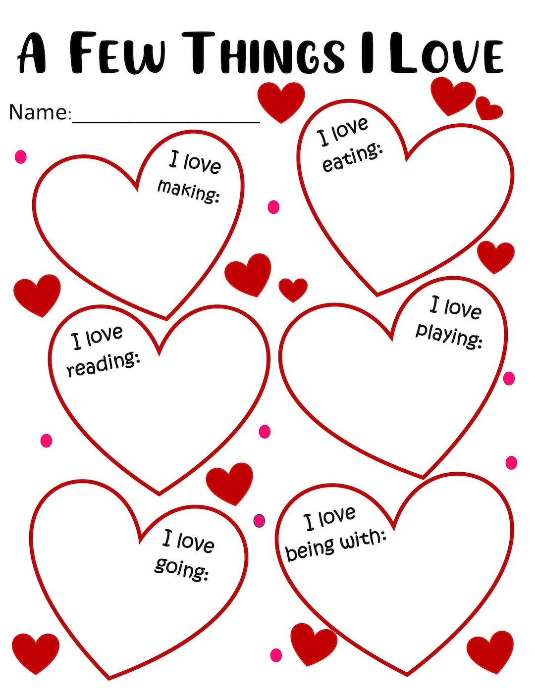 Valentine's Day Things I Love Printable - Etsy