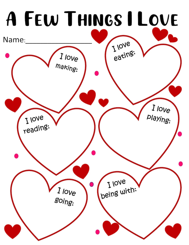 Valentine's Day Things I Love Printable - Etsy