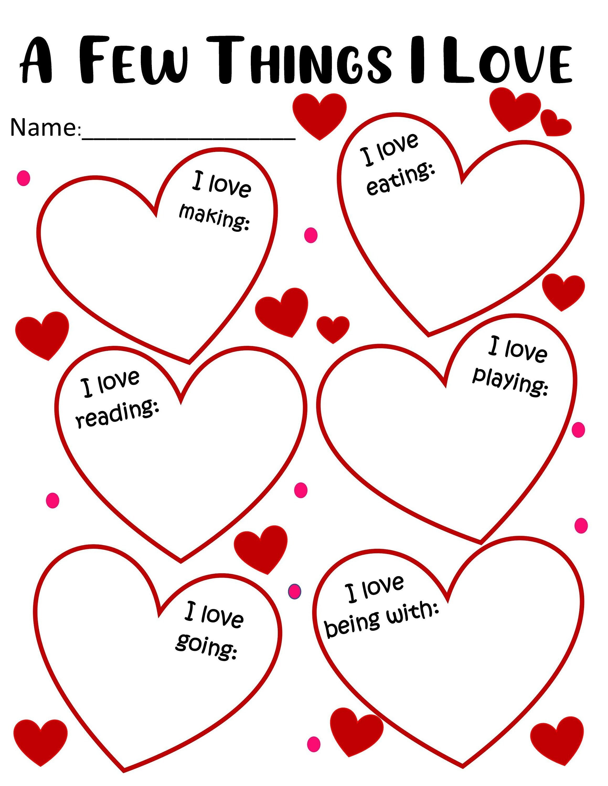 Valentine's Day Things I Love Printable - Etsy