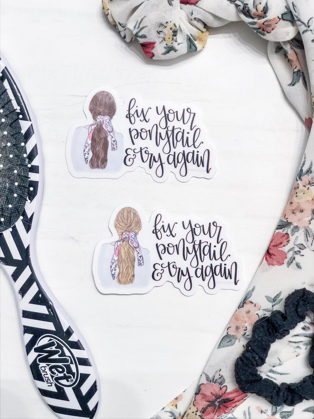 Fix Your Ponytail Stickers, Blonde, Brunette, Hair Scarf, Try Again ...