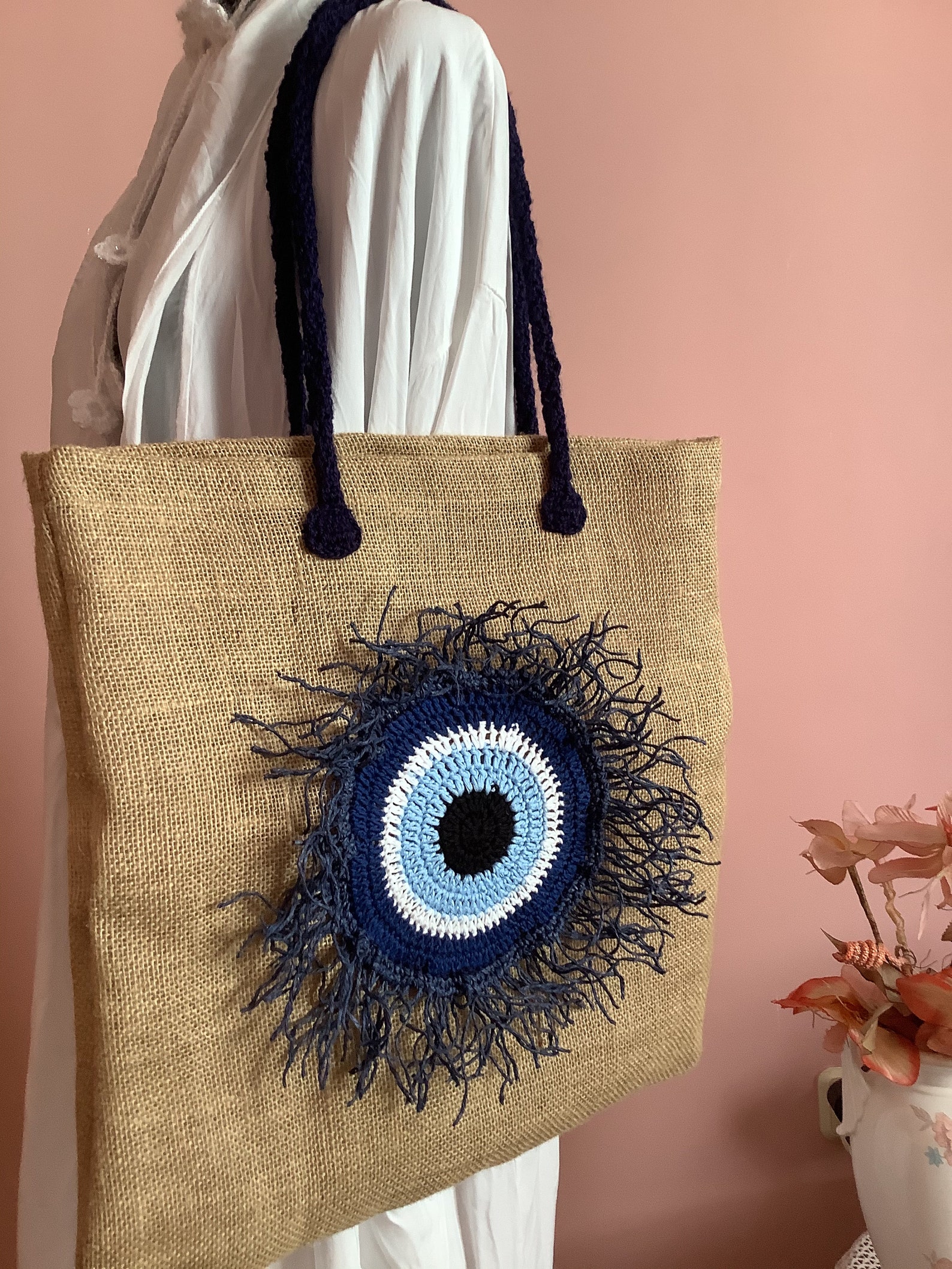 Evil Eyes Bag,crossbody Bag, Boho Straw Bags, Crochet Beach Bag, Hand ...