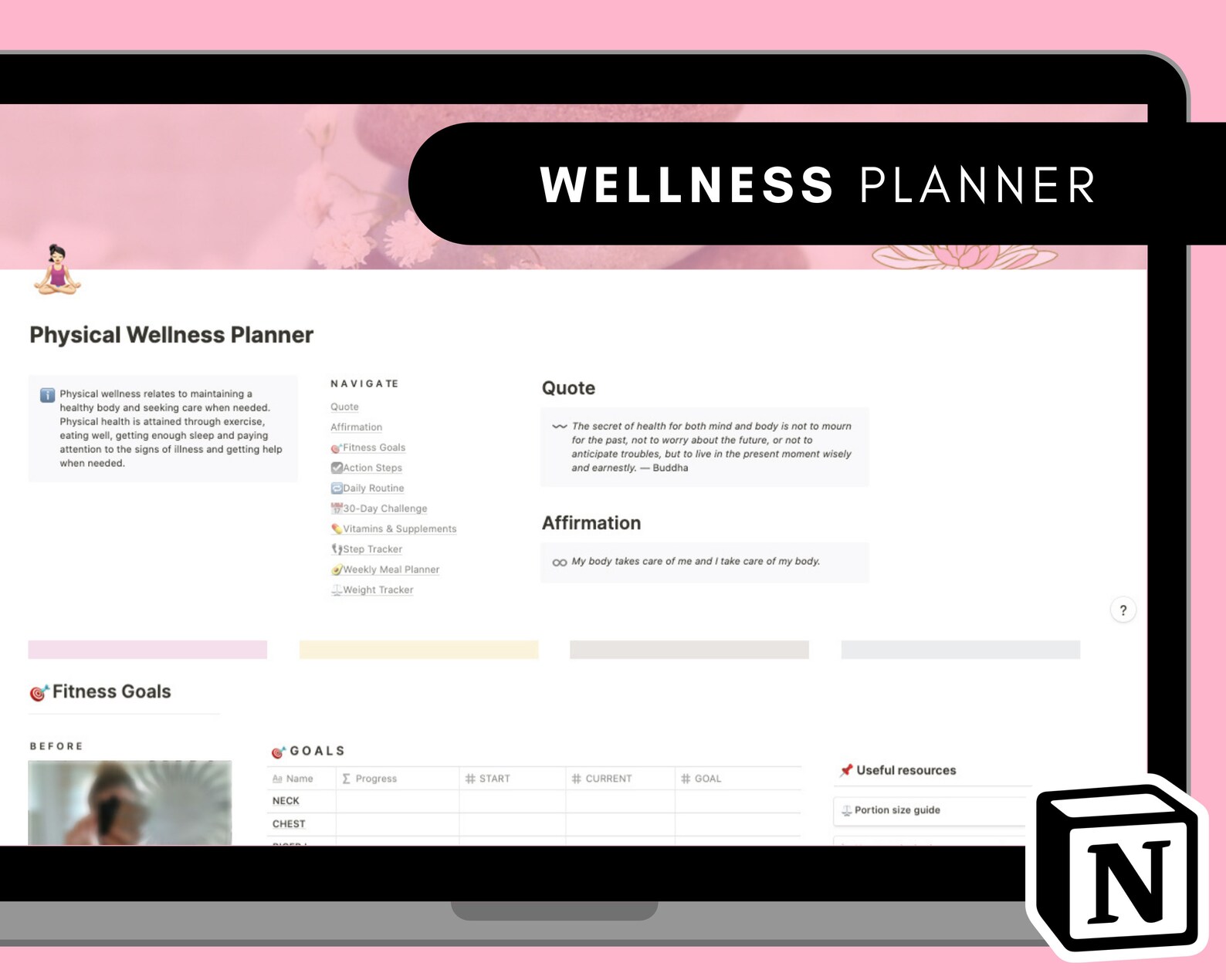 NOTION Wellness Planner Template | Notion Planner Templates | Notion ...