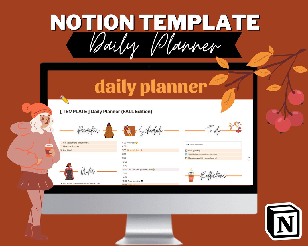 NOTION Daily Planner Fall Edition Template | Notion Planner Templates ...