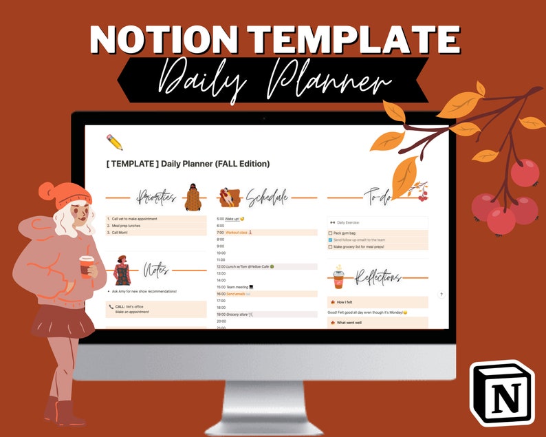 NOTION Daily Planner Fall Edition Template Notion Planner | Etsy