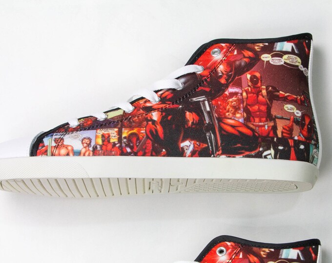 Deadpool Shoes, Deadpool High Top Sneaker, Fan Converse Style Hightop ...