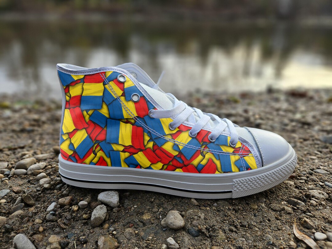 Romania Flag Converse Style Canvas Sneakers, Romania Converse Style ...