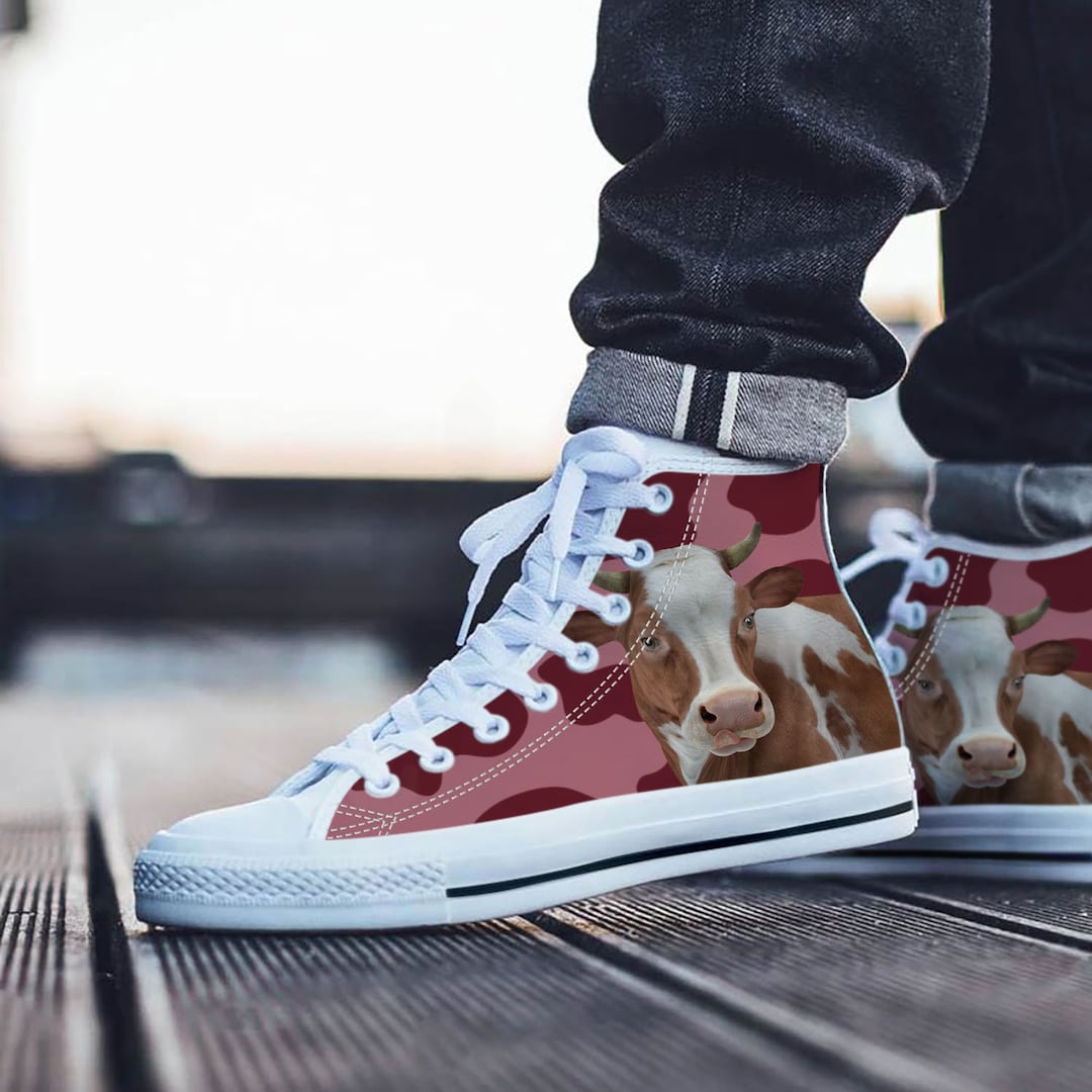 Cow Shoes, Cow High Top Sneaker, Animal Fan Converse Style Hightop ...