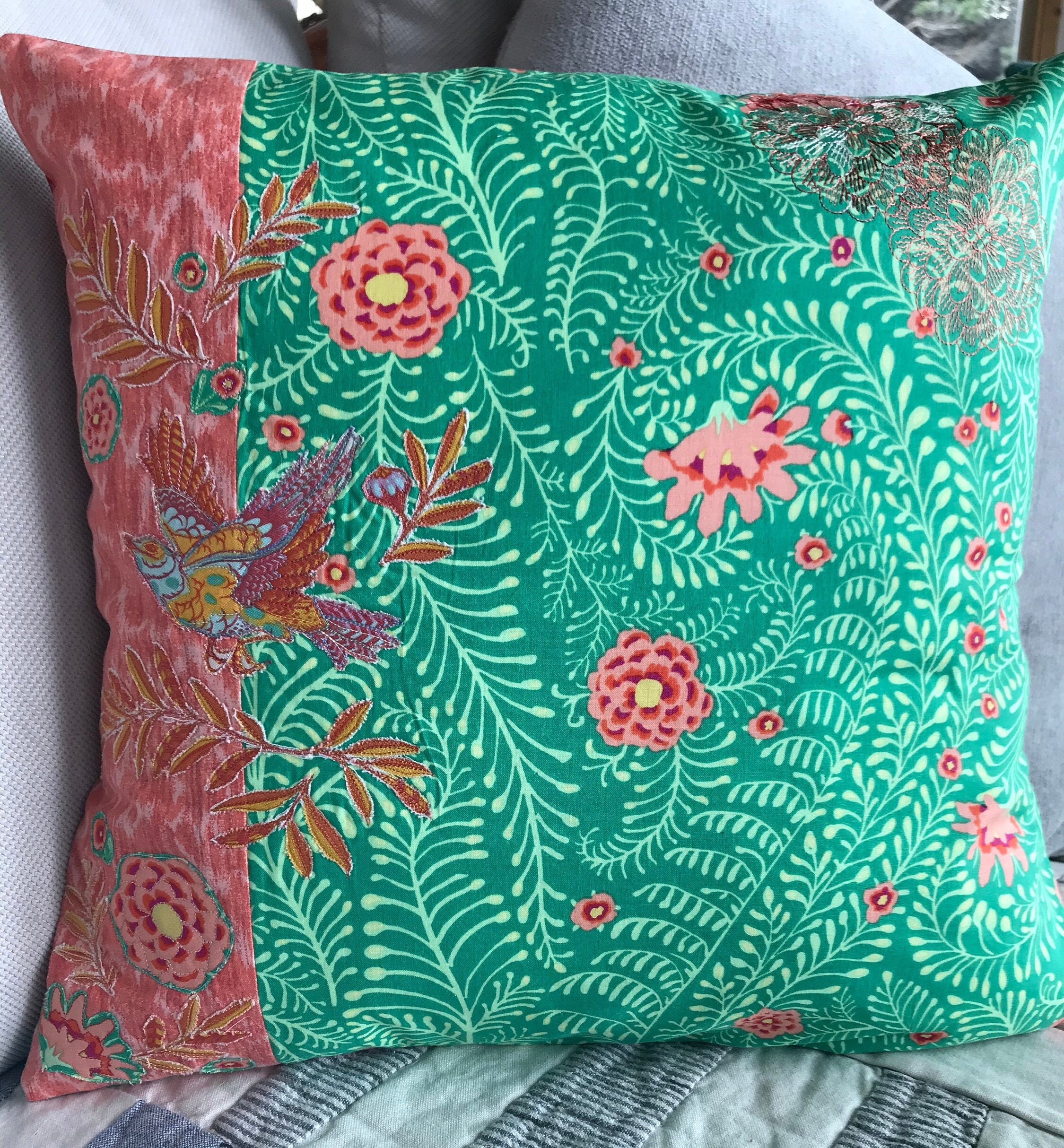 Whimsical Boho Bird Applique OOAK Handmade 16" X 16" Pillow Cover - Etsy UK