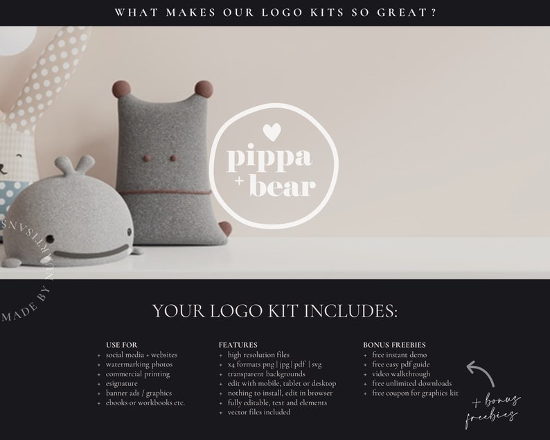 PIPPA SET Minimal Childrens Logo Fun Premade Logo Kids - Etsy