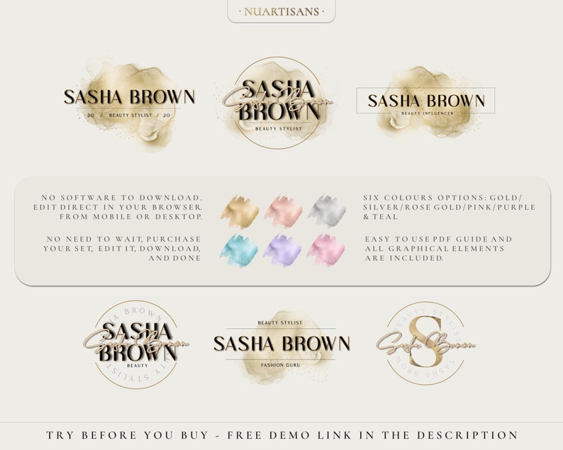 SASHA Gold Logo Luxury Diy Logo Esthetician Logo Beauty - Etsy