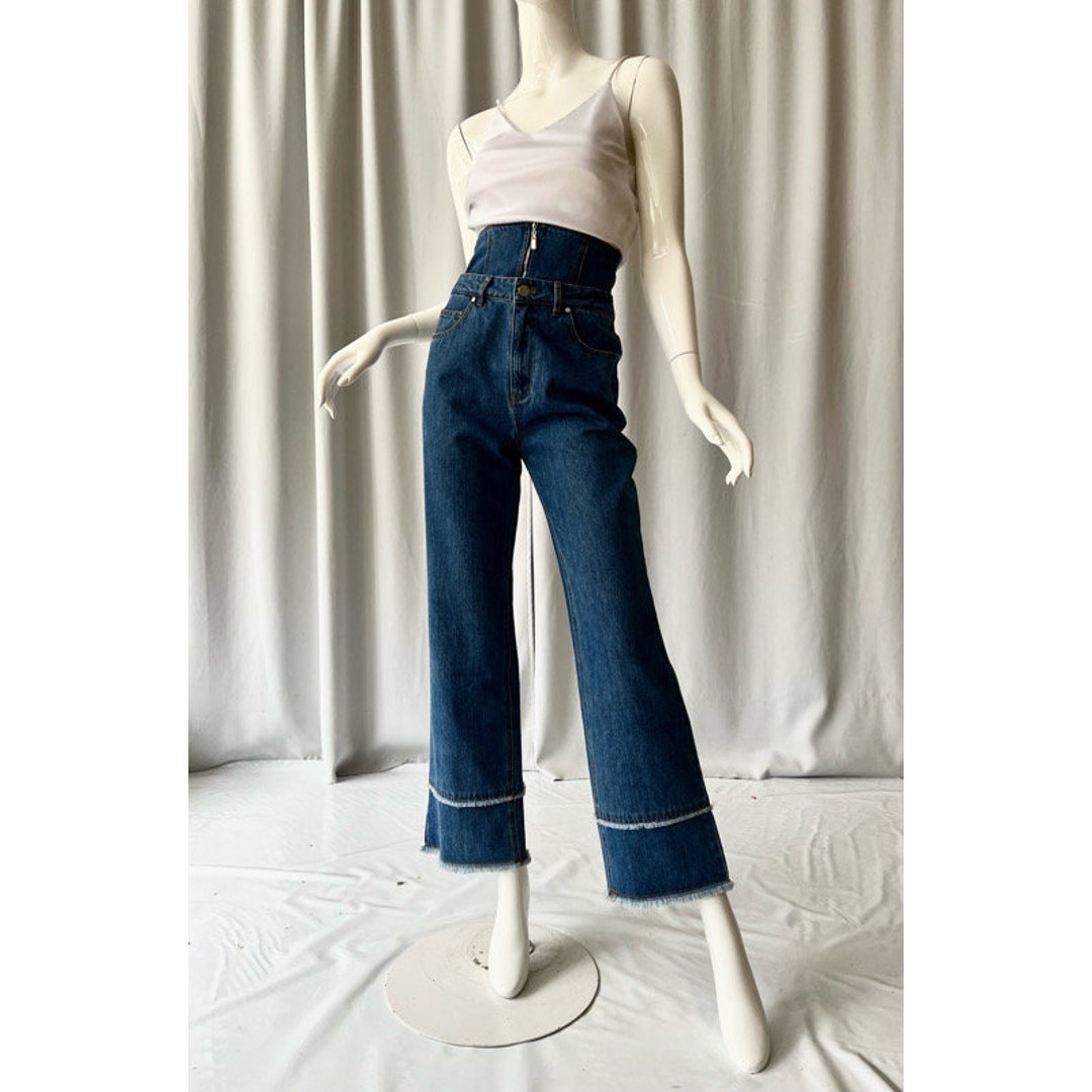 DESIGNER; Ultra High Waisted Corset Jeans - Etsy