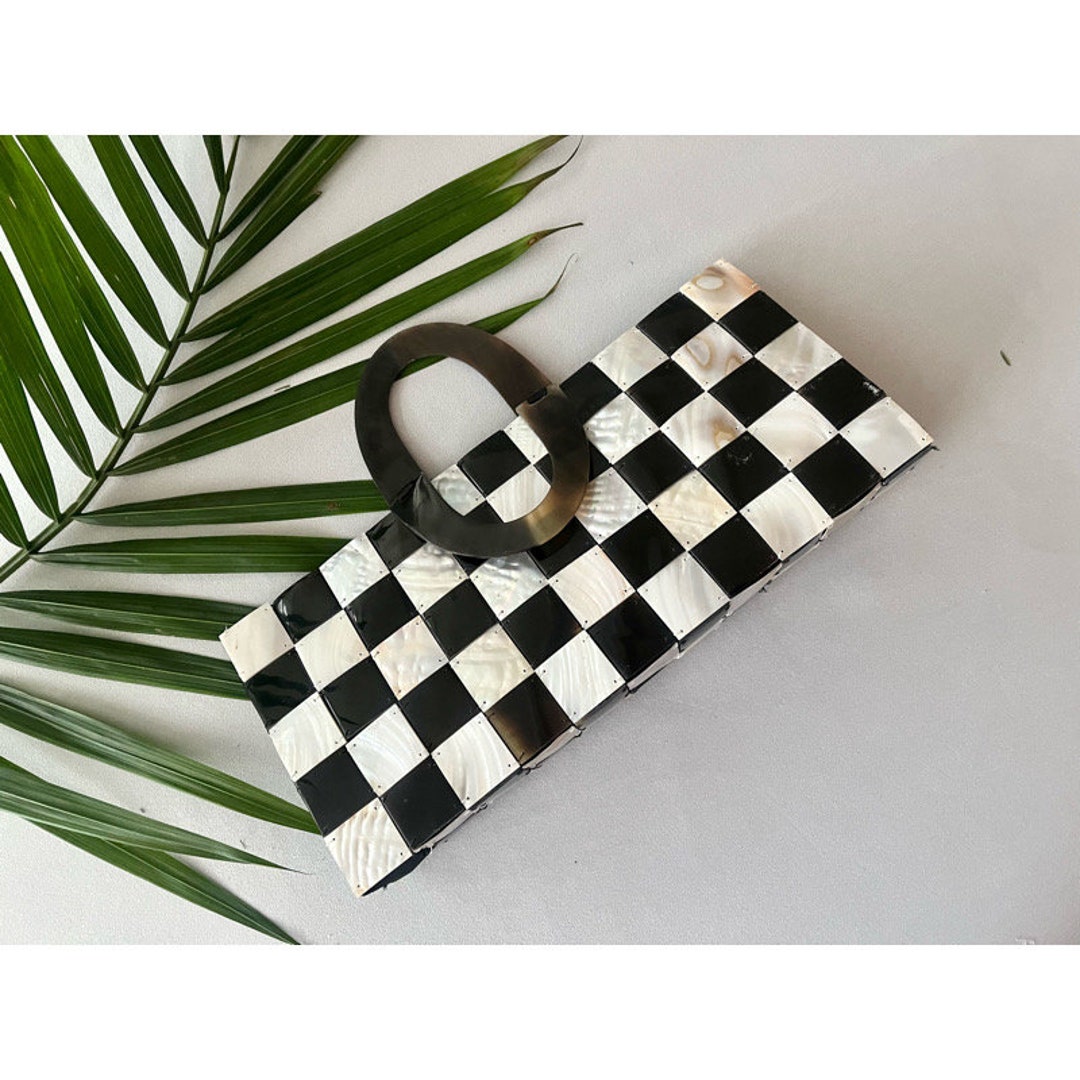 VINTAGE Shell Tile Top Handle Purse - Etsy