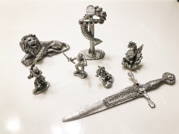 Set of 7 Vintage Pewter Fantasy Figurines - Etsy