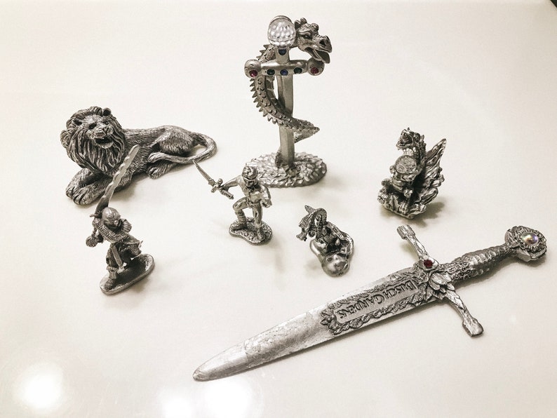 Set of 7 Vintage Pewter Fantasy Figurines - Etsy