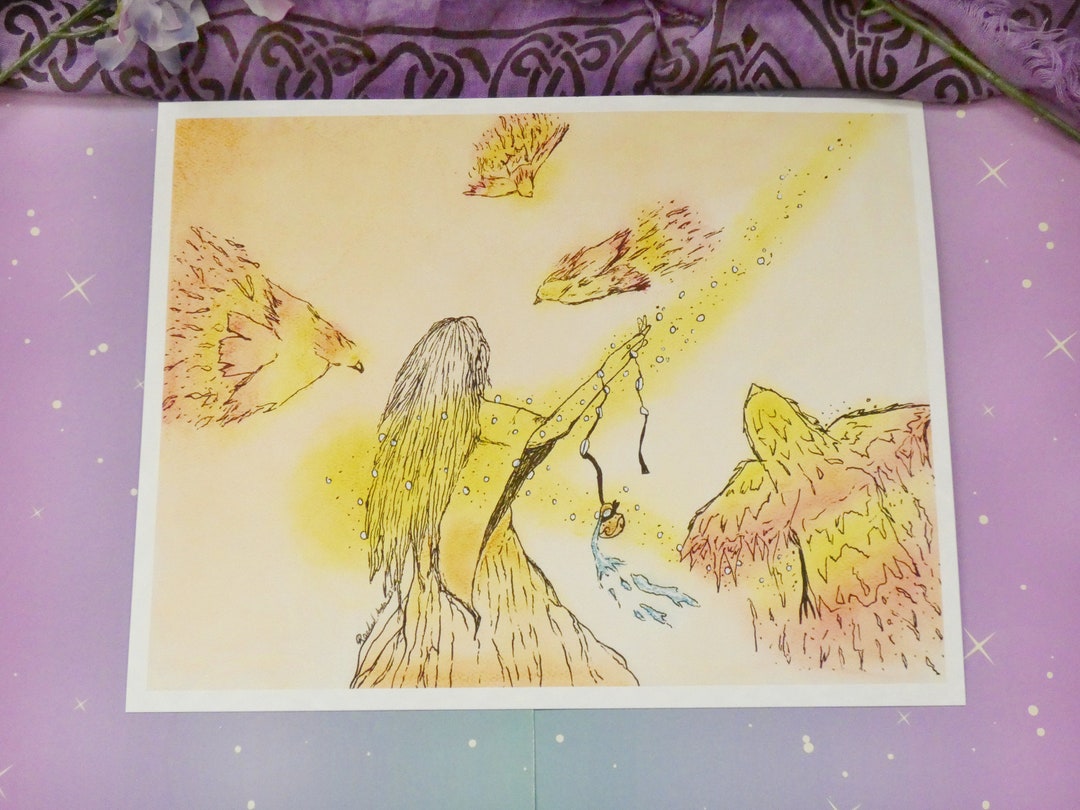 Witchy Native American Woman With Phoenix Birds Art Print | Cozy Home ...
