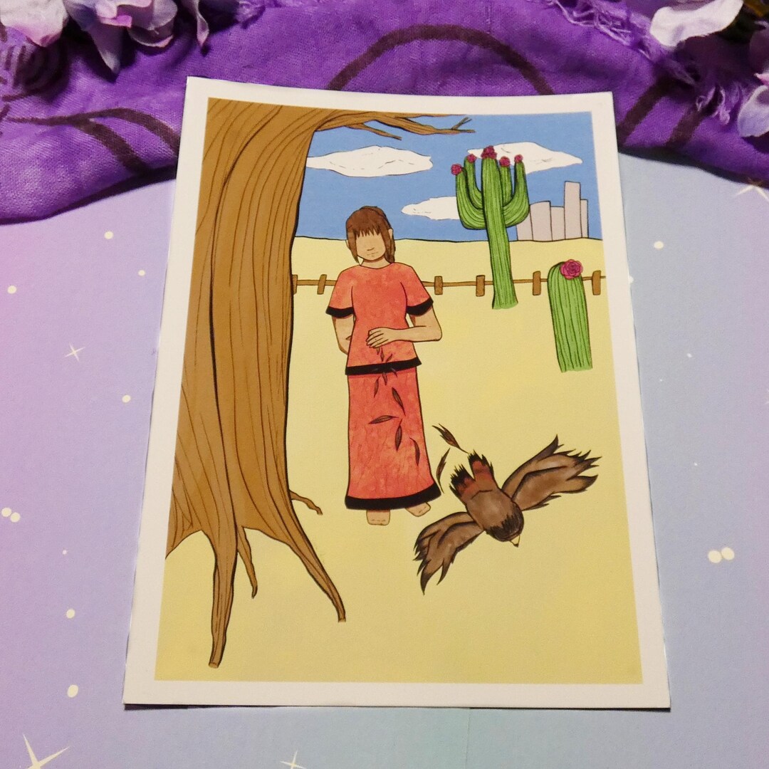 Never Fading Skies Art Print O'odham Woman in Red Dress - Etsy