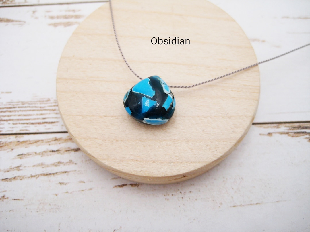 Silk Necklace With Obsidian, Obsidian Black Blue, Heart Pendant, Dainty ...