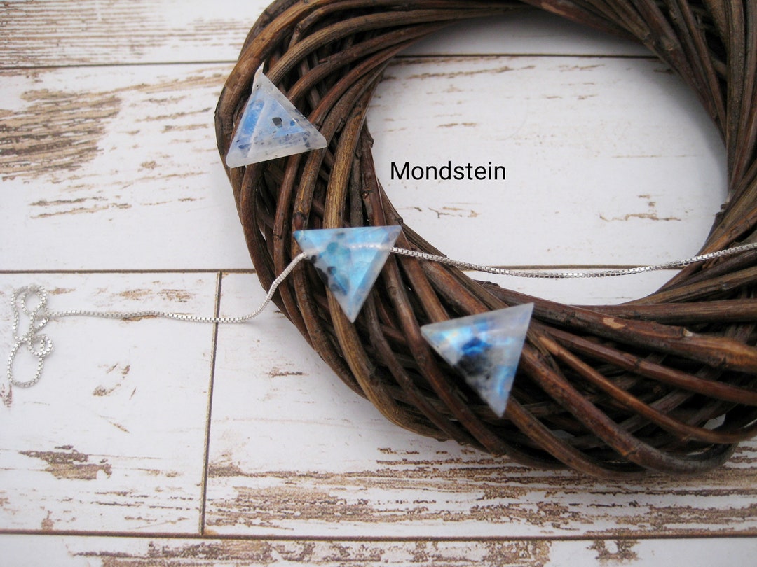 Moonstone Necklace, Rainbow Moonstone, Moonstone Triangle, Tourmaline ...