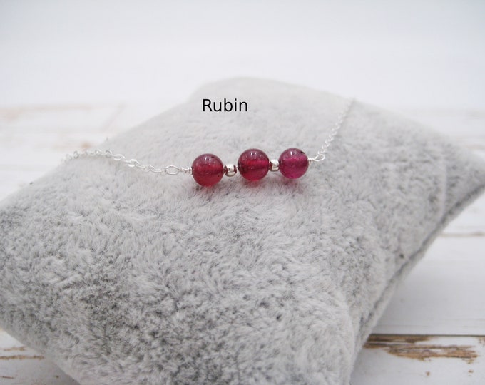 Ruby Necklace, Round Smooth Ruby, Ruby Pearl, Small Pendant, 925 Silver ...