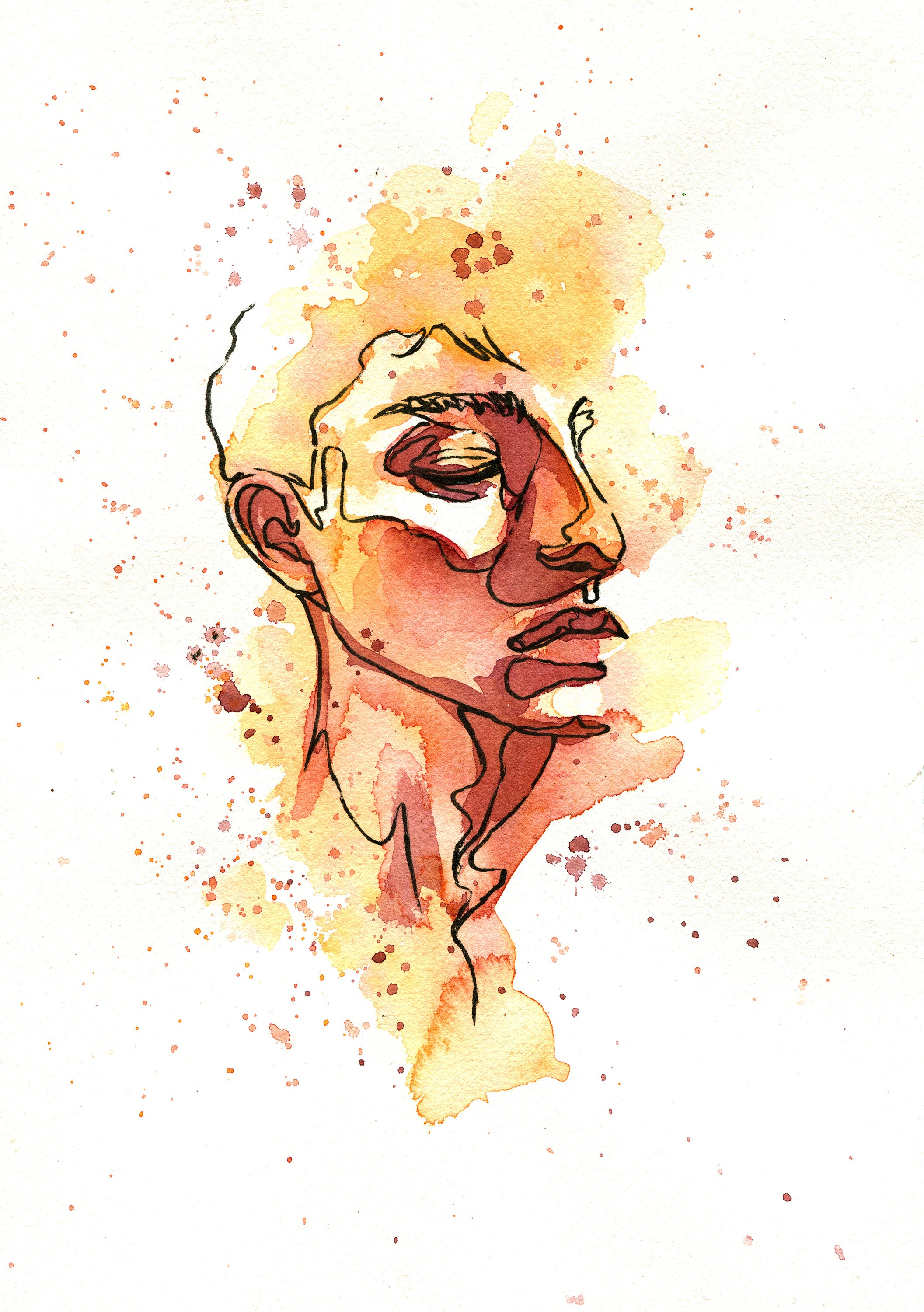 Original Watercolour and Ink Painting Untitled Line Portrait - Etsy